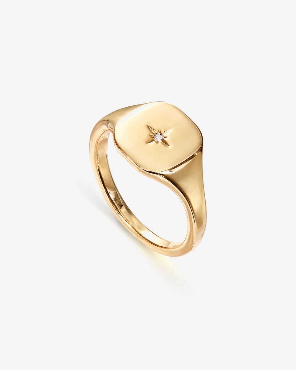 North Star Signet Ring | 14K Gold Plated Rings for Women – PAVOI