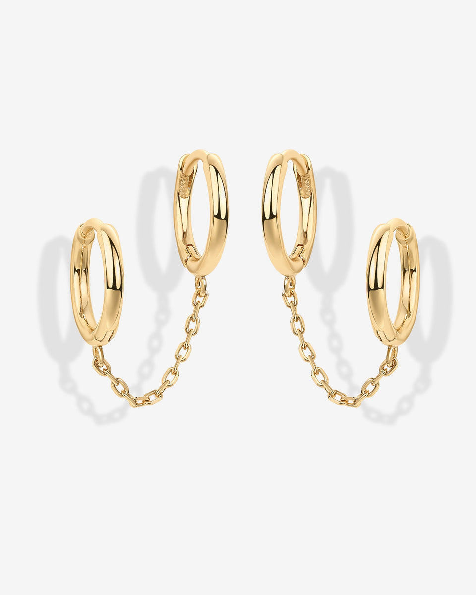 Double Huggie Dangle Chain Earrings – PAVOI